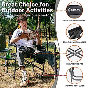 KingCamp Camping Chairs 2 Pack with Side Table Cup Holder, Outdoor Portable Folding Directors Style for Beach Trip Lawn Picnic Patio Backyard Festival Hiking Sports Event, One Size, Black/Medium Grey