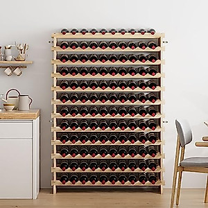 soges 120 Bottle Wine Rack, 12-Tier Stackable Wine Storage Rack, Wine Display Racks Free Standing Wine Shelf Wood Construction for Kitchen and Cellar