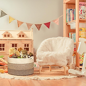 Ajiteogy XXXL Large Laundry Basket 21.7" x 21.7" x 13.8" Woven Blanket Basket 88L, Cotton Rope Storage Basket for Living Room,Toys, Towels, Pillows, Clothes