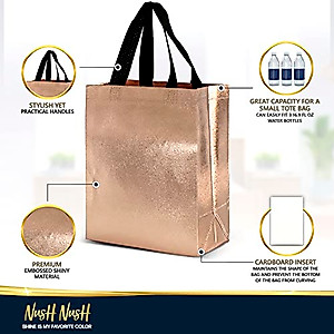 Nush Nush Rose Gold Gift Bags Medium Size - Set of 12 Reusable Rose Gold Gift Bags With Handles - Birthday Gift Bags, Goodie Bags, Party Favor Bags, Reusable Gift Bags, Medium Gift Bags - 8X4X10