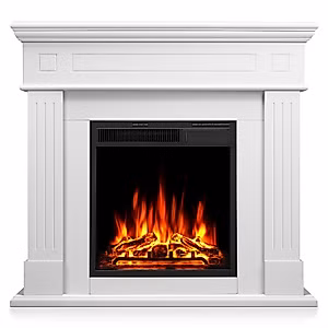 Havato 43" Electric Fireplace with Mantel, Wooden White Fireplace Mantel with Remote Control, Freestanding Fireplace, Handmade Paint Finish Fireplace Mantel, 7Level Adjustable Led 3DFrame, 750W/1500W
