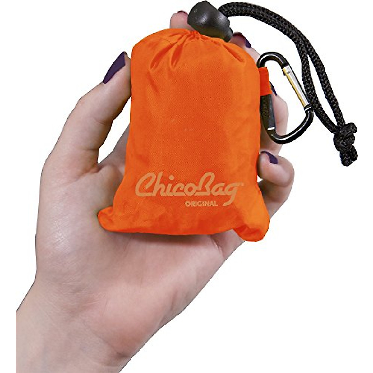 ChicoBag Original Compact Reusable Grocery Bag w/Attached Pouch and Carabiner Clip | Eco-Conscious Packable Tote | Variety 4pk - Mazarine, Aqua, Orange Peel, & Yellow (Pack of 4)
