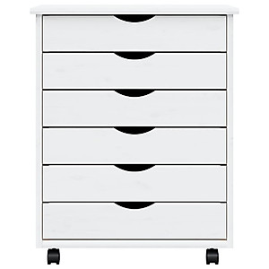 vidaXL Moss 6-Drawer Chest, Solid Pine Wood Mobile File Cabinet, Storage Cabinet on Wheels, Chest of Drawers for Home Office, Easy Assembly & Maintenance, 20.9"x15.4"x25.8", White