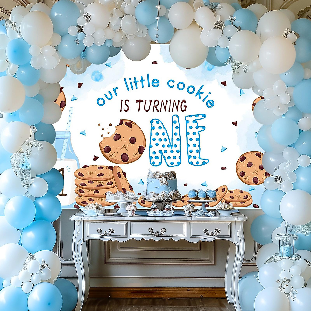 Mocsicka Cookie First Birthday Party Backdrop Cookies and Milk 1st Birthday Background Boys First Birthday Party Decorations Banner Photo Studio Props (7x5ft)