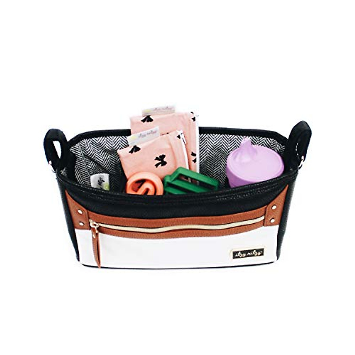 Itzy Ritzy Adjustable Stroller Caddy / Organizer Featuring Two Built-in Front Zippered Pocket and Adjustable Straps to Fit Nearly Any Stroller, Coffee and Cream