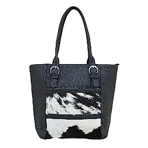 Tote Bag For Women Cowhide Leather Handbag Large Tote Purse Bag Shoulder Bag Real Cowhide Tricolor Black Brown And White Leather Hair On Bag By Shikhaart