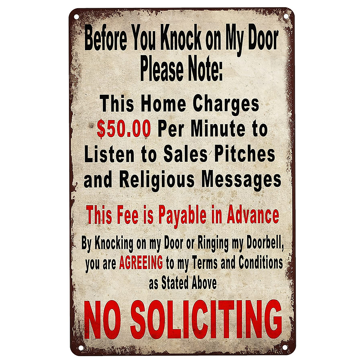 Pengbaax Before You Knock On My Door Sign No Soliciting Metal Sign 12x8 Inches