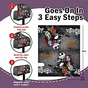 FBCOO Happy Halloween Mailbox Cover Magnetic Standard Size 20.5" x 18", Xmas Jack Sally Skulls Decorative Post Letter Box Decor, Spider Web Funny Holiday Garden Outdoor Decoration