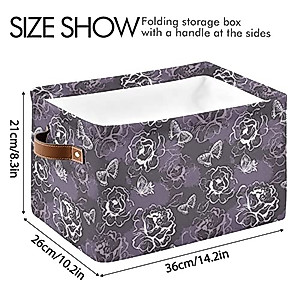 Kigai Roses Butterflies Storage Bins for Shelves, Storage Basket with Double Handle, Foldable Storage Cubes with Metal Frame, Rectangular Closet Organizer Containers for Home Bedroom