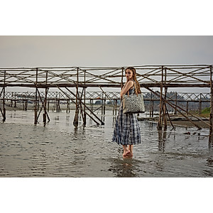 Myra Bag Leaf Print Cowhide & Upcycled Canvas Tote Bag S-1140