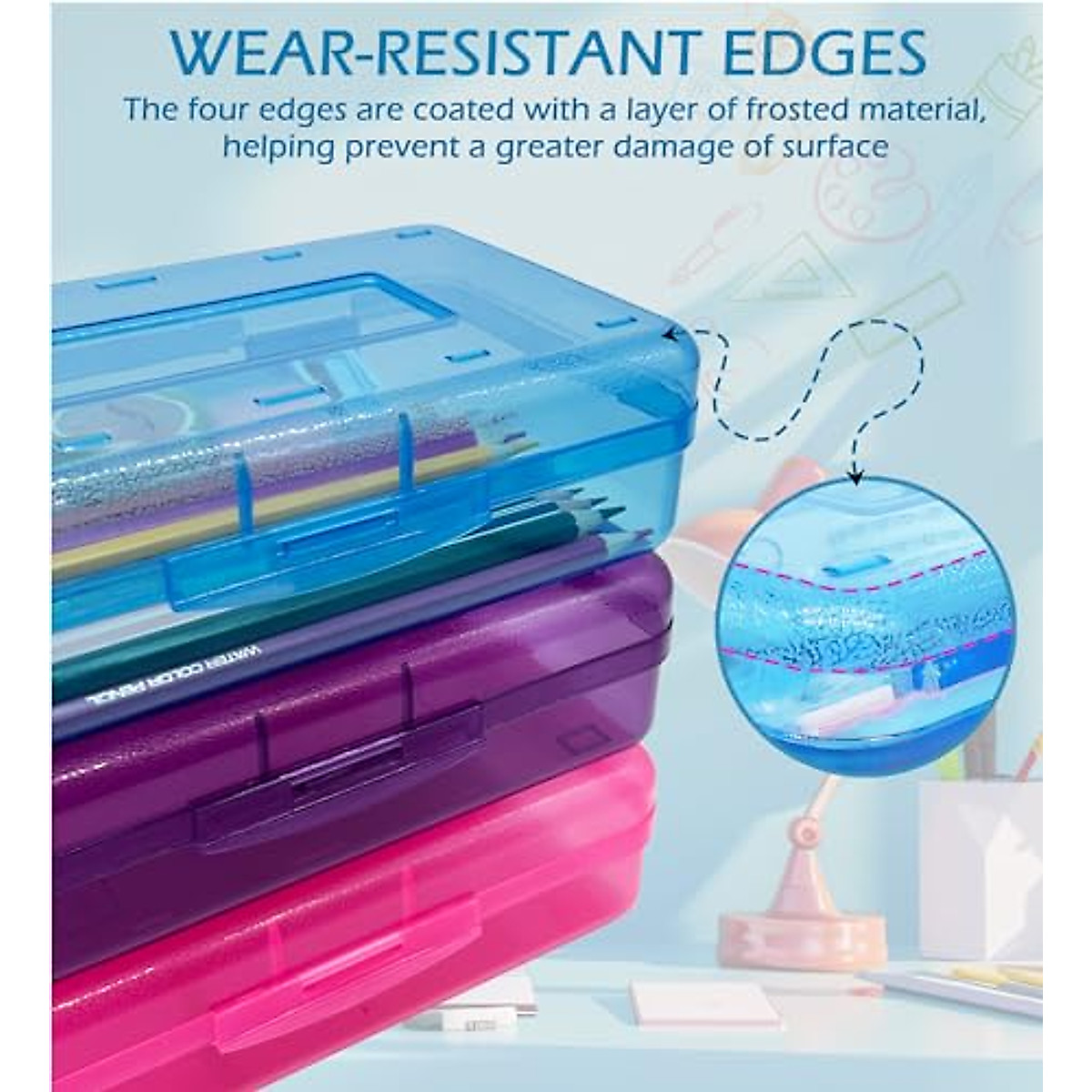 Nuozme Plastic Translucent Pencil Box,Pencil Cases with Snap-Tight Lid for Pens, Pencils, School Supplies,Office Supplies, 1 Pack