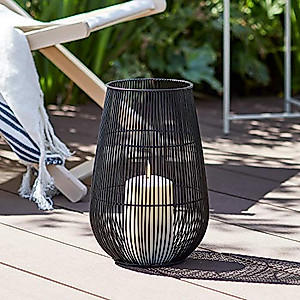Lights4fun, Inc. Set of 2 Black Metal Wire Battery Operated LED Flameless Candle Lanterns for Indoor Outdoor Use