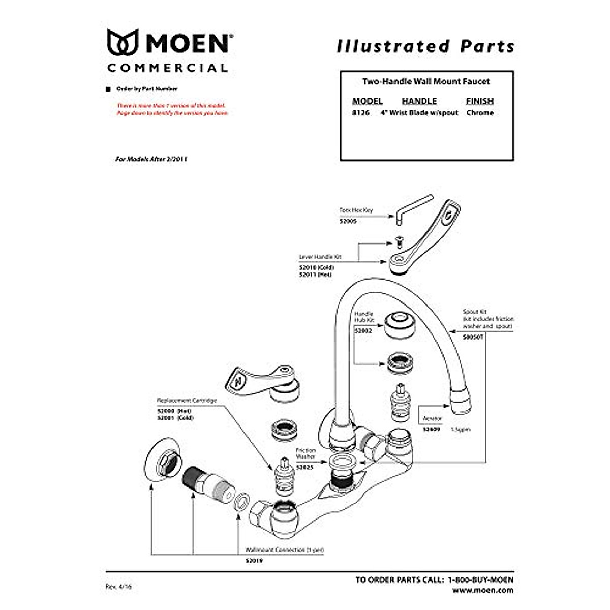 Moen M-DURA Commercial Chrome Two-Handle Wall Mount Utility Faucet, 8126
