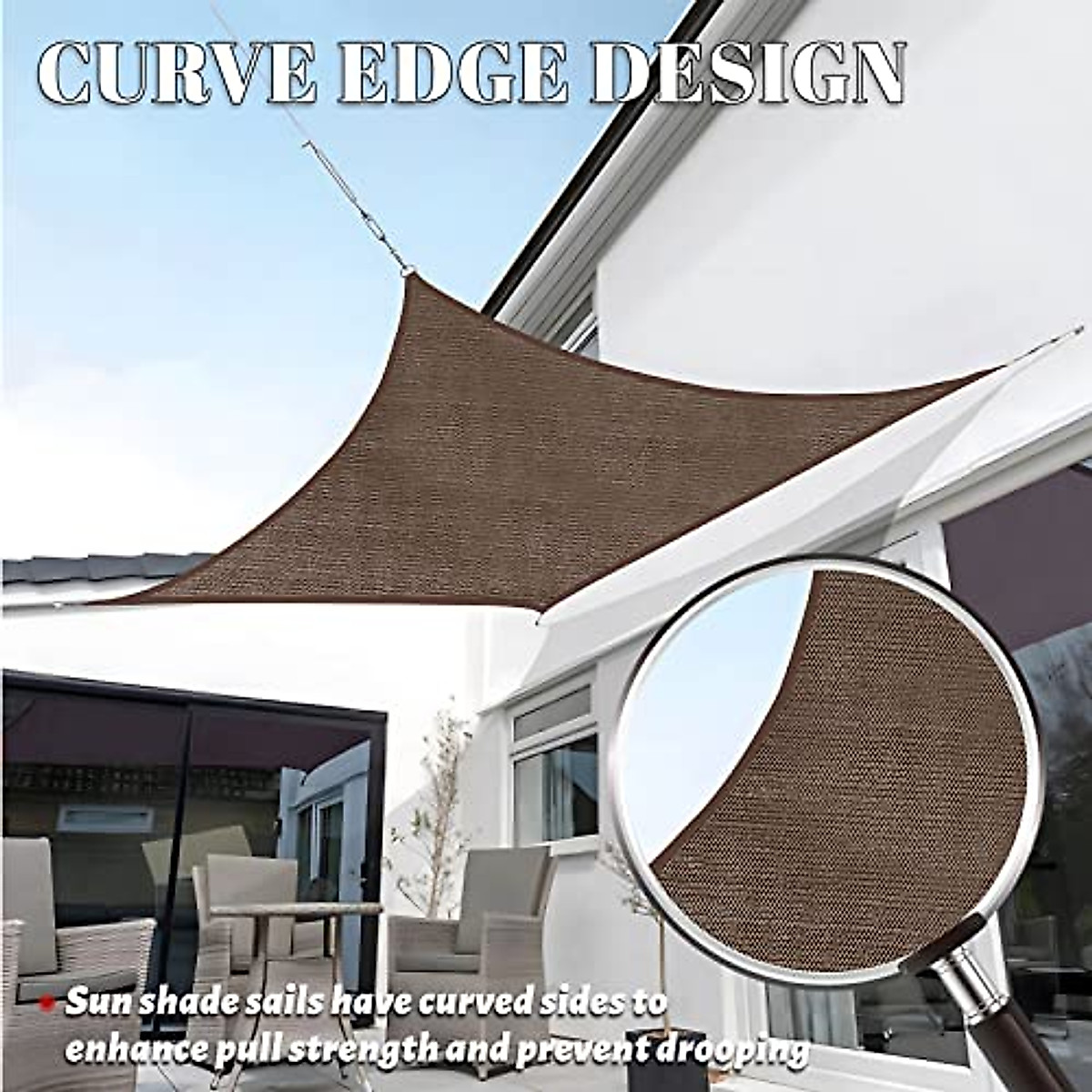 SUNLAX Sun Shade Sail, 6.5'x 9'10'' Brown Rectangle Canopy Shades for Outdoor Patio Pergola Cover Sunshade Sails UV Blocking Canovas Covers