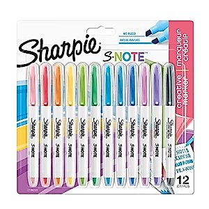 SHARPIE S-Note Creative Colouring Highlighter Pens | Marker Pen to Write, Draw & More | Assorted Pastel Colours | Chisel Tip | 12 Count