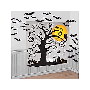 Halloween Cemetery Wall Decor Scene Setters Kit (Pack of 32) - 65" x 32.5" - Black & Yellow Vinyl & Paper - Perfect for Ghoulishly Delightful Indoor & Outdoor Celebrations