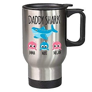 Daddy Shark Mug - Custom Dad Mug - Personalized Gift For Dad - Father's Day Gift From Wife - Travel Mug With Kids Names