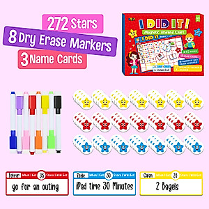 Magnetic Reward Chart, Dry Erase Kids Behavior Responsibility Task Board-84 Chores (including 7 Blanks), 272 Magnetic Stars, 8 Markers & 3 Name Cards-Good Behavior Daily Routine to motivate kids
