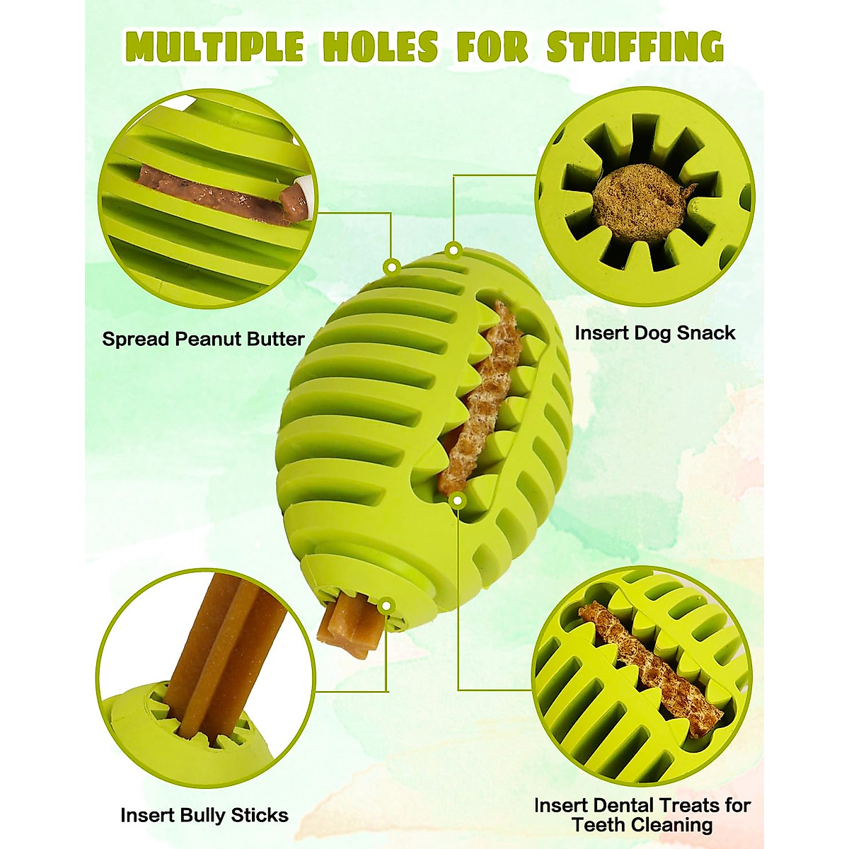 SCHITEC Dog Chew Toy, Interactive Treat Dispenser Puzzle Toys Bully Stick Holder for Medium Large Dogs, Tough Rubber Teething Enrichment Dog Ball