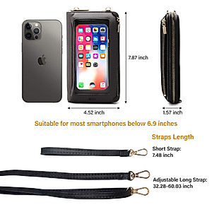 Women Touch Screen Purse Small Crossbody Phone Bag RFID Protection Wristlet Cell Phone Wallet (S-Black)