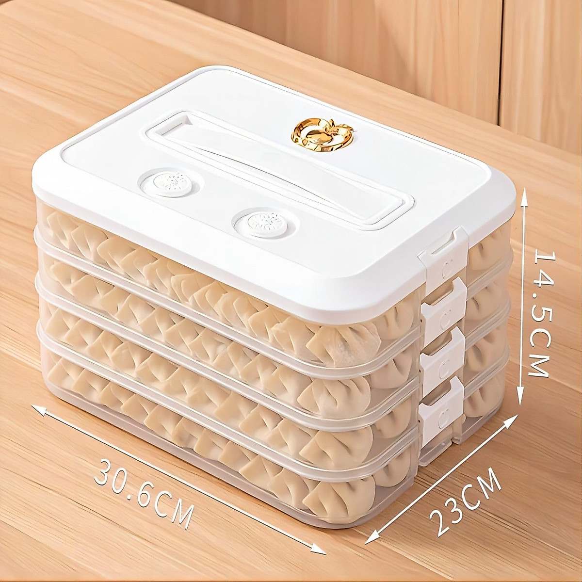 Ahathyw 4-Layer Frozen Dumpling Storage with Lids & Timing, Flat Stacks Food Container Icing Cookies Wonton Donuts Box Organizer For Fridge, Keeping Fresh