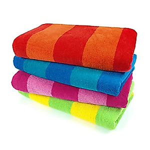 Ben Kaufman 100% Cotton Velour Towels - Large Cotton Towels - Soft & Absorbant - Assorted Striped Colors - 30” x 60” - 4 Pack