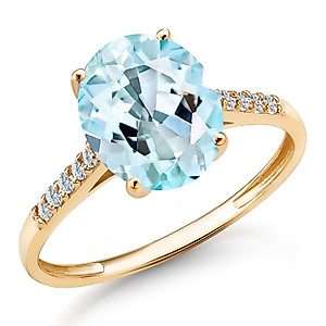 Gem Stone King 10K Yellow Gold 10X8MM Oval Gemstone Birthstone & White Diamond Engagement Ring | Yellow Gold Ring For Women | Available in Size 5-9