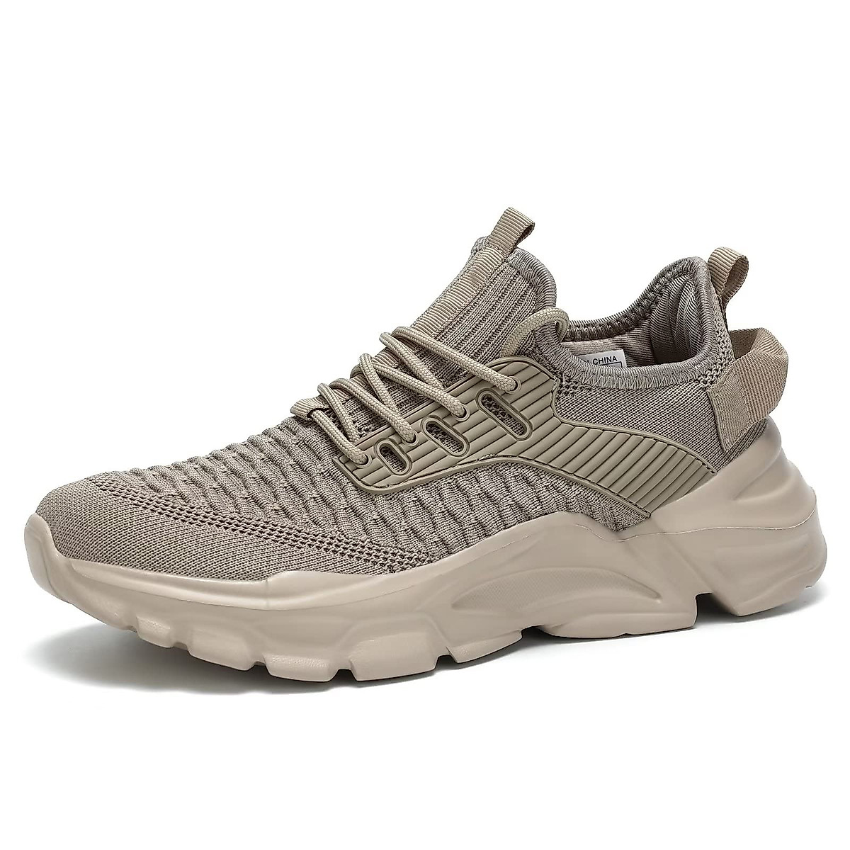 Srenket Men's Running Shoes Non Slip Shoes Breathable Lightweight Fashion Sneakers Slip Resistant Athletic Sports Walking Gym Work Shoes Khaki