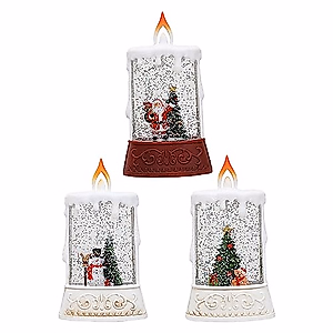 BELOWSYALER Christmas Bauble Christmas Snow Globe Candle Light Battery Operated Wind Lamps Sequins Water Injections Night Lights for Home Decorations