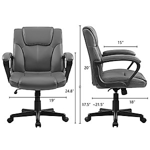 Shahoo Executive Office Chair Mid Back Swivel Computer Task, Ergonomic Leather-Padded Desk Seats with Lumbar Support,Armrests, Grey