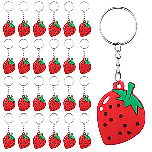 Strawberry Keychain Strawberry Party Favors Cute Fruit Keychain Rubber Keyrings and Keychains for Summer Strawberry Fruit Party Favors Decorations Classroom Rewards Birthday Gifts (24 Pieces)