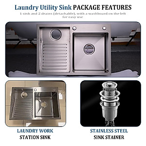 KOYGIMNDR Stainless Steel Laundry Tub Balcony Household Wash Basin with Washboard Kitchen Sinks Bathtub Single Bowl Easy to Clean Double Sink Laundry Pool (Color : Left, Size : 60x48cm)