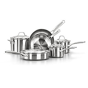 Calphalon 10-Piece Pots and Pans Set, Stainless Steel Kitchen Cookware with Stay-Cool Handles and Pour Spouts, Dishwasher Safe, Silver & Classic Stainless Steel 8 quart Stock Pot