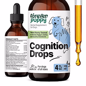 Cognition Drops for Dogs - Lion's Mane Mushroom Supplement for Dogs - Brain Health Support w/Ginkgo Biloba - Cognitive Drops w/Ashwagandha Root - Dog Mushroom Supplements for Focus & Clarity - 4 oz