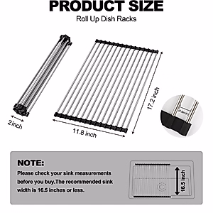 NEZUIBAN Dish Drying Rack with Roll Up and Over Sink for Kitchen,17.2"x11.8",Black