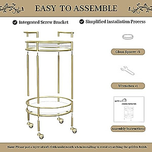 GIFTTROVE Gold Bar Cart for Home, 2 Tier Bar Serving Cart, Round Rolling Bar Cart with 2 Mirrored Shelves, Wine Cart Stand for Kitchen, Living Room