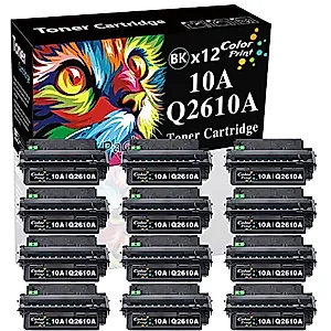 12-Pack ColorPrint Compatible 10A 2610A Toner Cartridge Replacement for HP Q2610A Q2610 Used for Laser Jet 2300N 2300D 2300 2300L 2300DN 2300DTN Printers