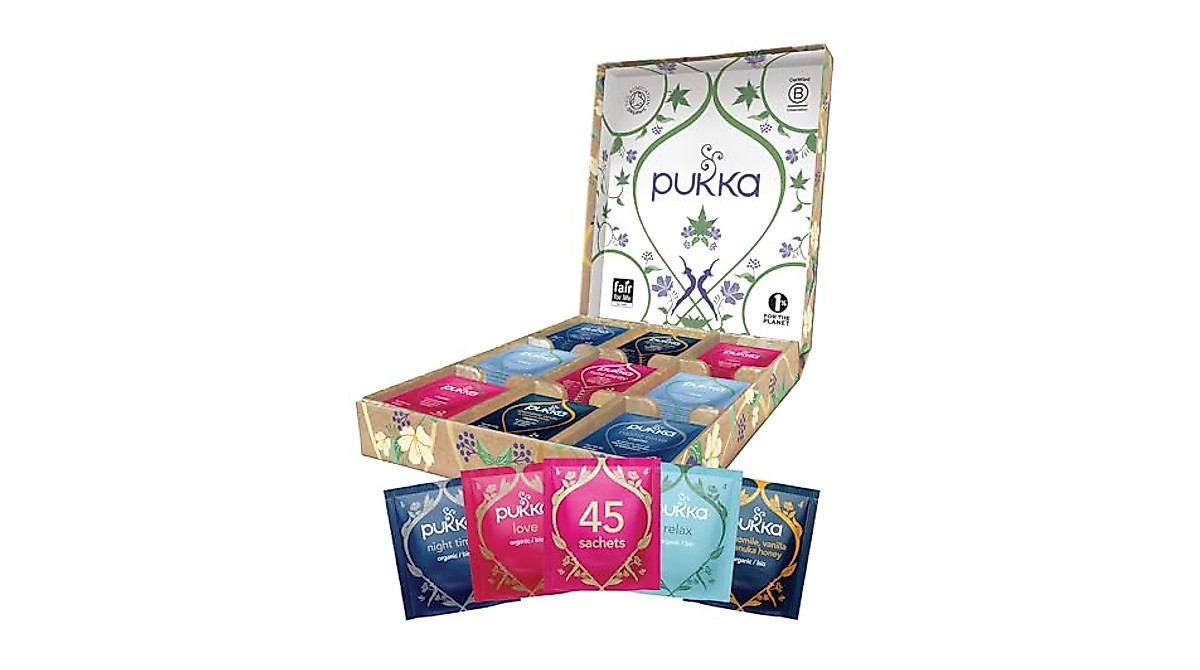 Pukka Herbal Tea Gift Box - Relax & Wellness Selection with 45 Organic Bags