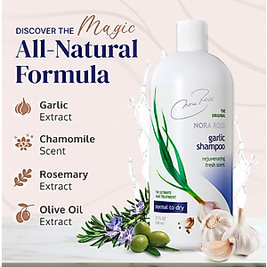 Nora Ross Classic Garlic Shampoo - Hair Loss, Growth & Thickening Formula for Normal to Dry Scalp, Cleansing & Anti-Dandruff with Rosemary 32 Oz