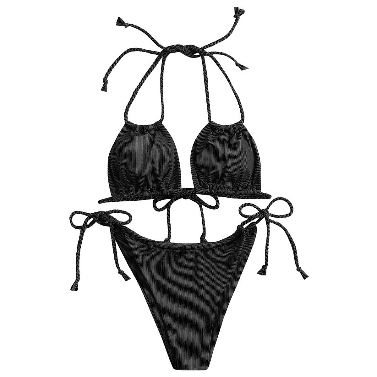 ZAFUL Triangle Bikini for Women 2 Piece Halter Bikini Sets Sexy High Cut Bathing Suit Side Tie Swimsuits Black Multiway S