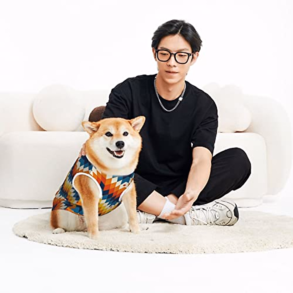 Geometric Print Dog Puppy Cotton T-Shirt, Native American Breathable Pets Apparel for Kitty Cats Dogs All Seasons 5XL