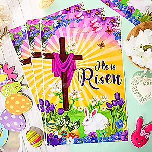 50 Pieces Easter Large Plastic Treat Bags He is Risen Party Favor Bags Easter Religious Candy Goodie Treat Gift Bags Easter Tote Bags with Handles for Easter Spring Jesus Holiday Party Favor