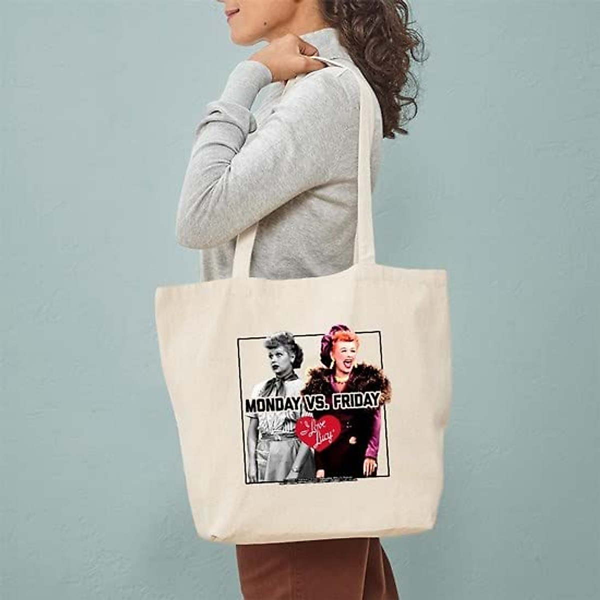 CafePress I Love Lucy Monday Vs. Friday Tote Bag Natural Canvas Tote Bag, Reusable Shopping Bag