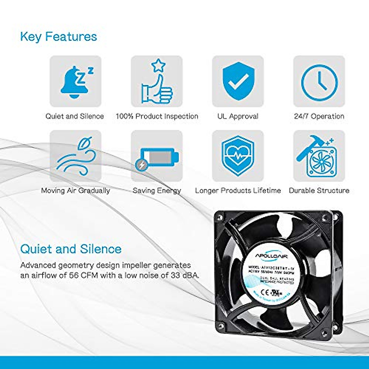 ApolloAir Wall Mount Small Window Exhaust Fan, Silent, Energy-Efficient Ventilation for Kitchens, Bathrooms, Bedrooms, Quiet Operation, 120V AC 120mm x 38mm 4 inch