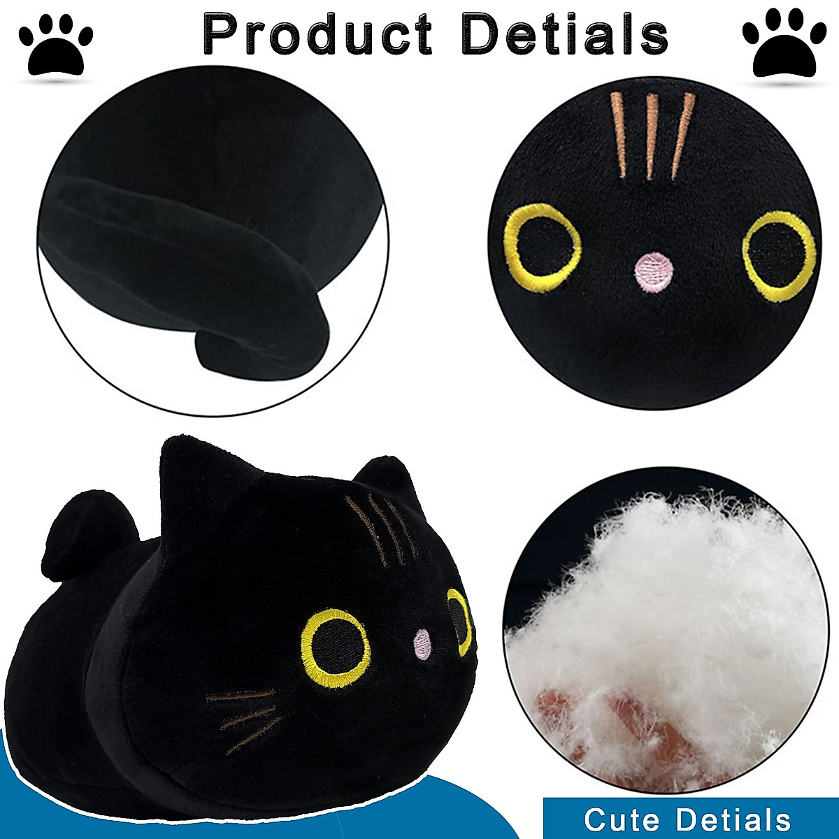 Enhopty 10Inch Black Cat Plush Pillow Cat Stuffed Animal Plushies Cute Kitten Toys Sleeping Hugging Pillow Soft Cushion for Girls Kids Women 1PC (Small)