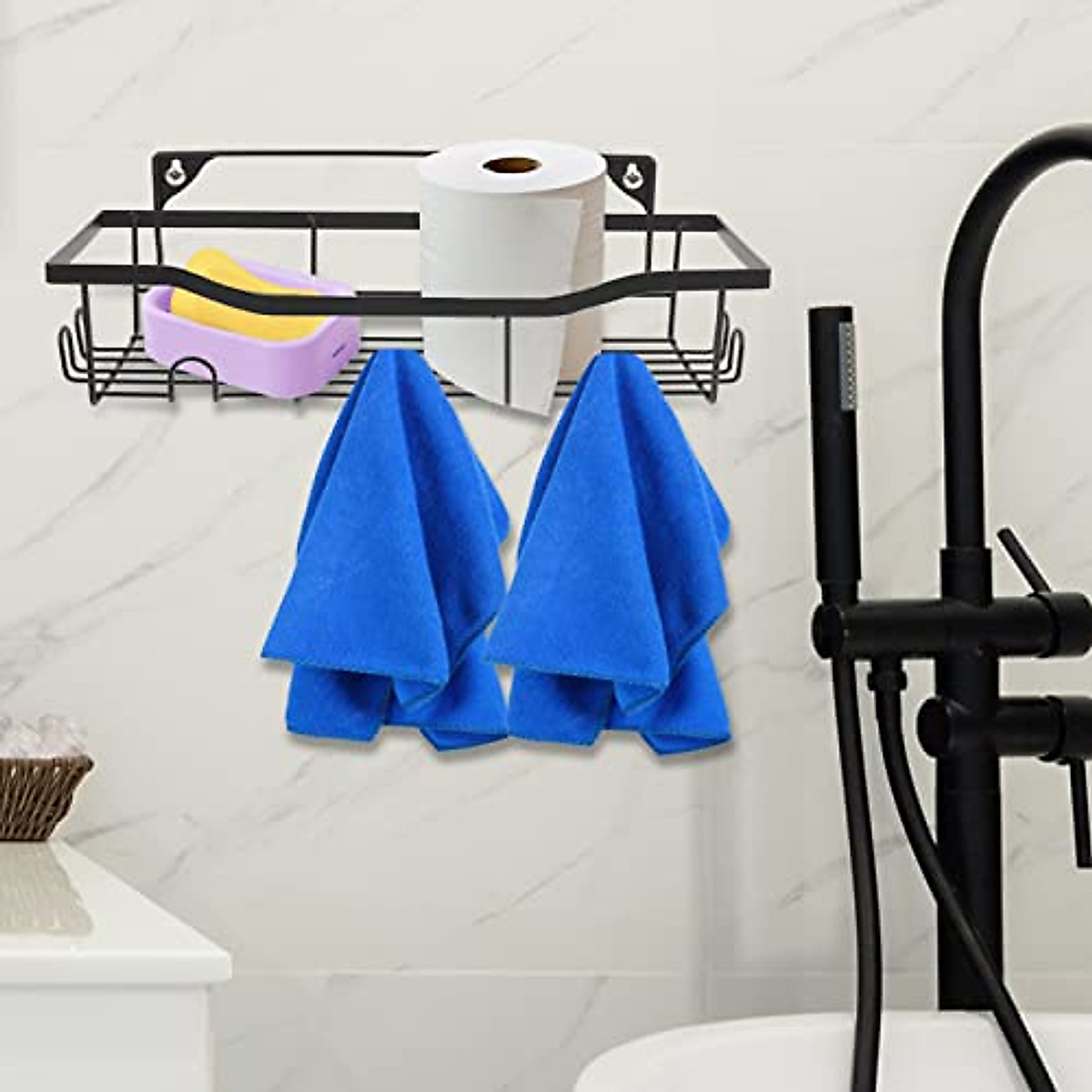 Zerodeko 5pcs Wall Mounted Wire Rack Produce Baskets with Hooks Soap Dish Kitchen Spices Rack Bathroom Organizer Shower Caddy Home Storage Accessories for Bathroom Kitchen Sink