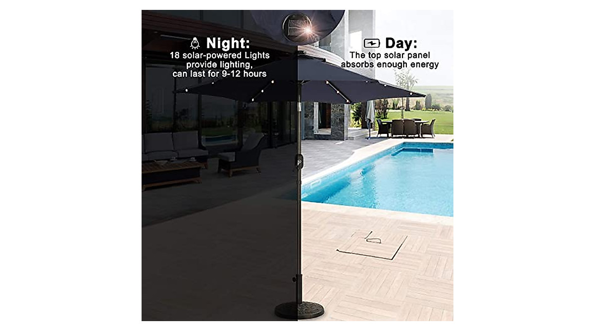 Aok Garden 7.5 FT Solar Patio Umbrella with LED Lights