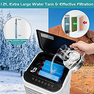 COSTWAY Evaporative Cooler, Include Remote Control, 4 Ice Packs, Bladeless Fan with 4 Wind Modes, 3 Speeds, 7.5H Timer, 12L Water Tank, LED Display, Portable Air Cooler for Indoor Use, Bedroom, White