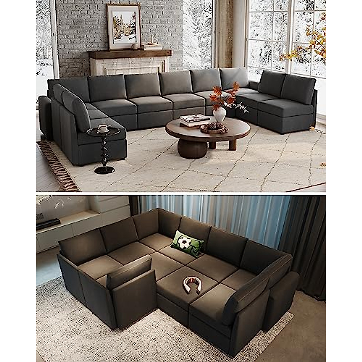 LINSY HOME Oversized Modular Sectional Sofa, Convertible Sectional Sofa Couch with Memory Foam, Modular Sleeper Sofa Covers Removable and Changeable, 10 Seat Sofa Sets for Living Room, Dark Grey