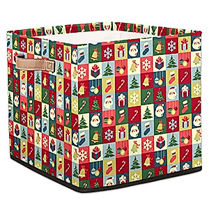 Large Collapsible Storage Bins,Xmas Santa Claus Gifts Decorative Canvas Fabric Storage Boxes Organizer with Handles,Cube Square Baskets Bin for Home Shelves Closet Nursery Gifts